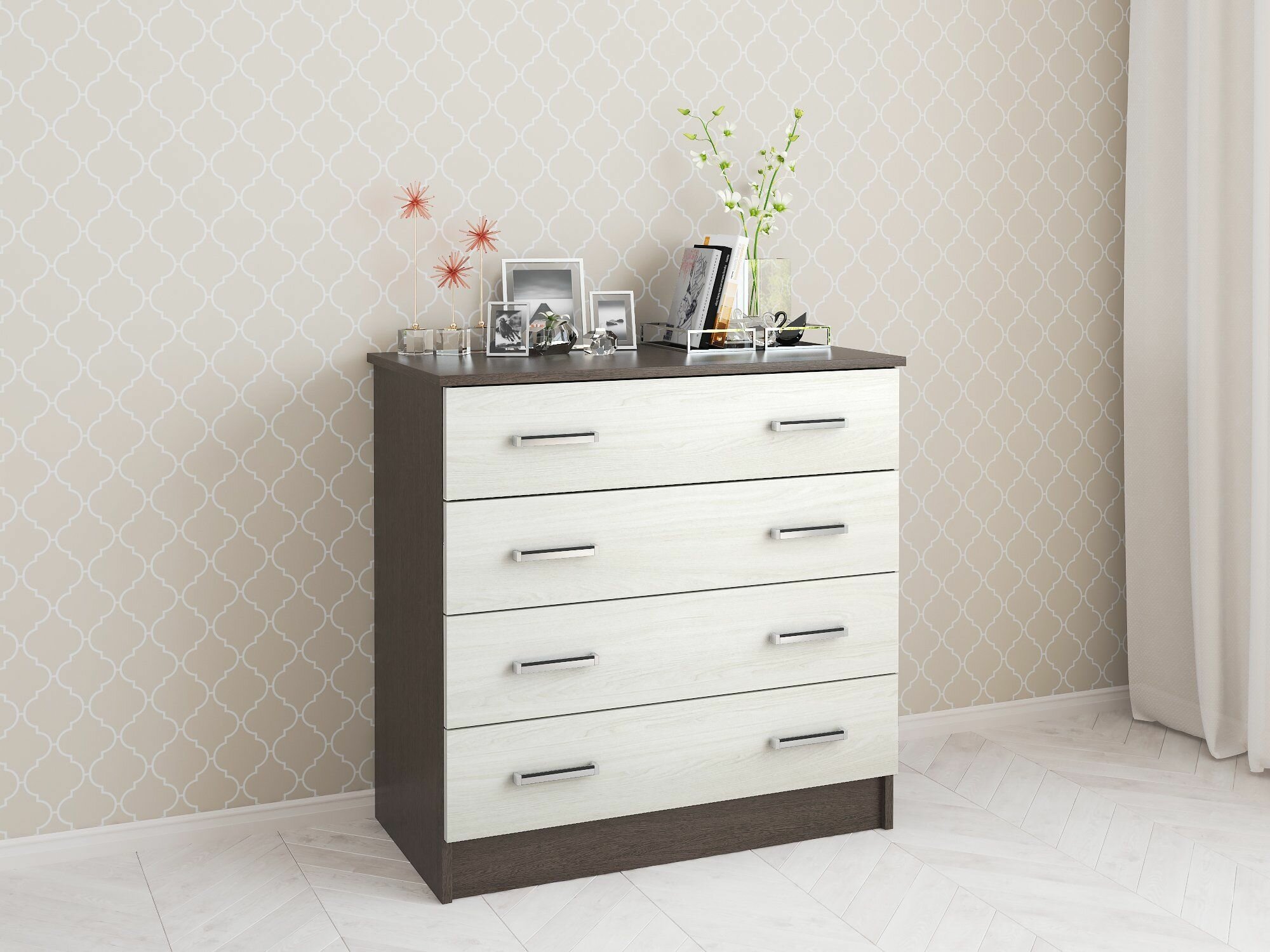 Комод Катрин-3 Венге Цаво/Ясень Анкор Светлый, ЛДСП, с ящиками, для спальни, гостиной, прихожей, 810х820х435, тэкс