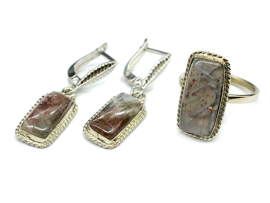 Комплект бижутерии: серьги, кольцо, гелиодор