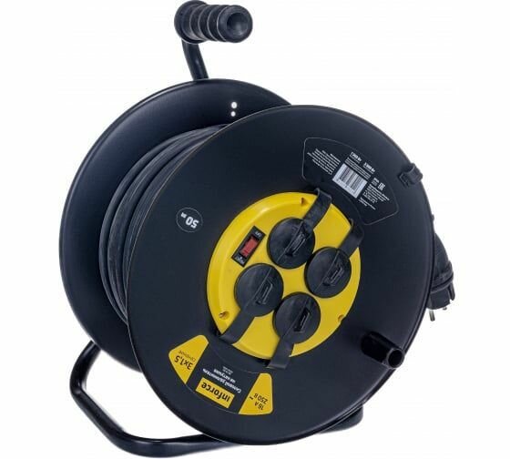 Силовой удлинитель на катушке Inforce 4 гнезда, с/з КГт 3х1,5 16A 50м IP44 09-15-02