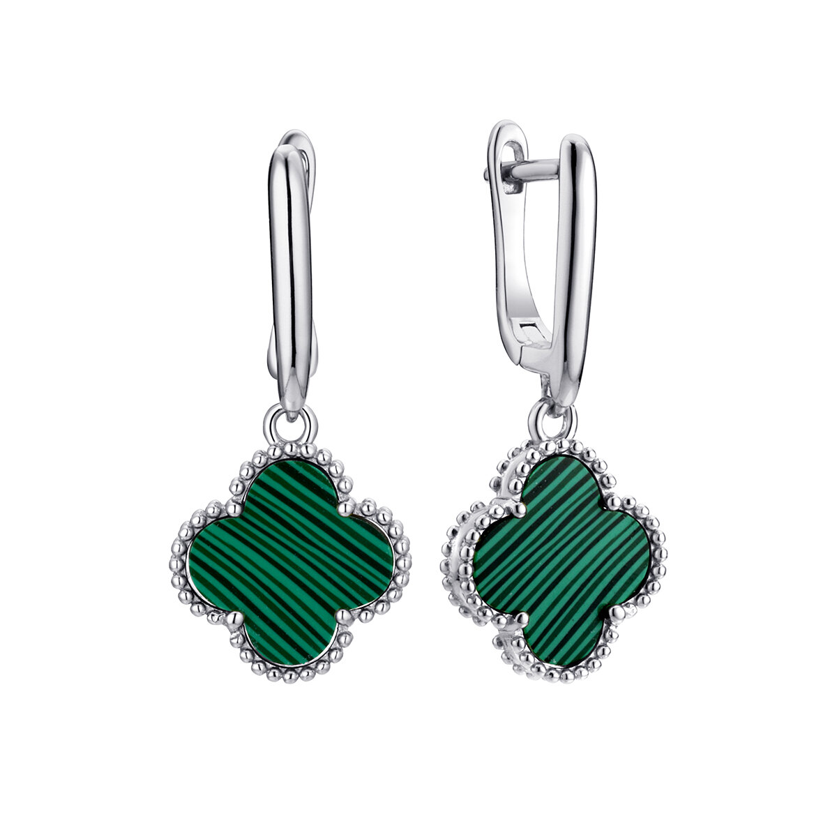Серьги, серебро, 925 проба, малахит