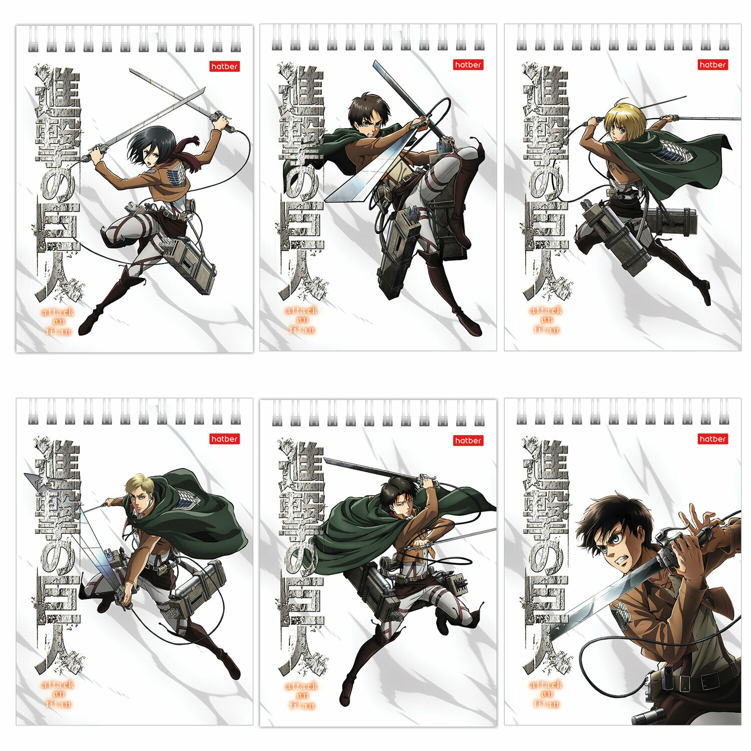 Блокнот малый формат А6 110х145 мм, 40 л, гребень, лакированный, клетка, HATBER "Атака Титанов", 083956, 40Б6В1гр (упаковка 6 шт.)