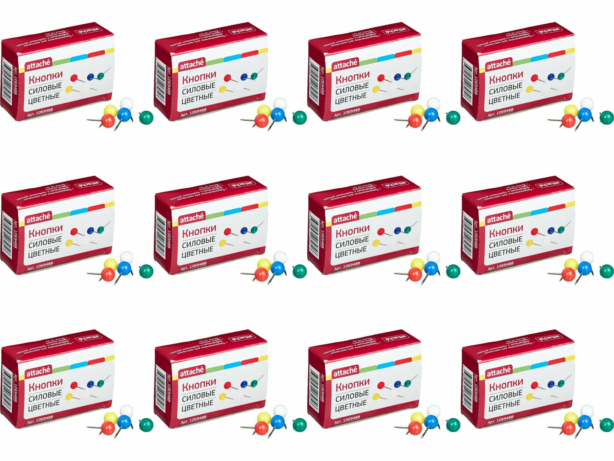 Attache Булавки для пробковых досок цветные 50 шт, 12 уп