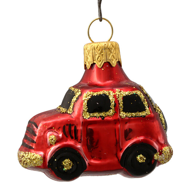 Стеклянная елочная игрушка Машинка 6 см красная, подвеска, Коломеев, ФУ-324/1