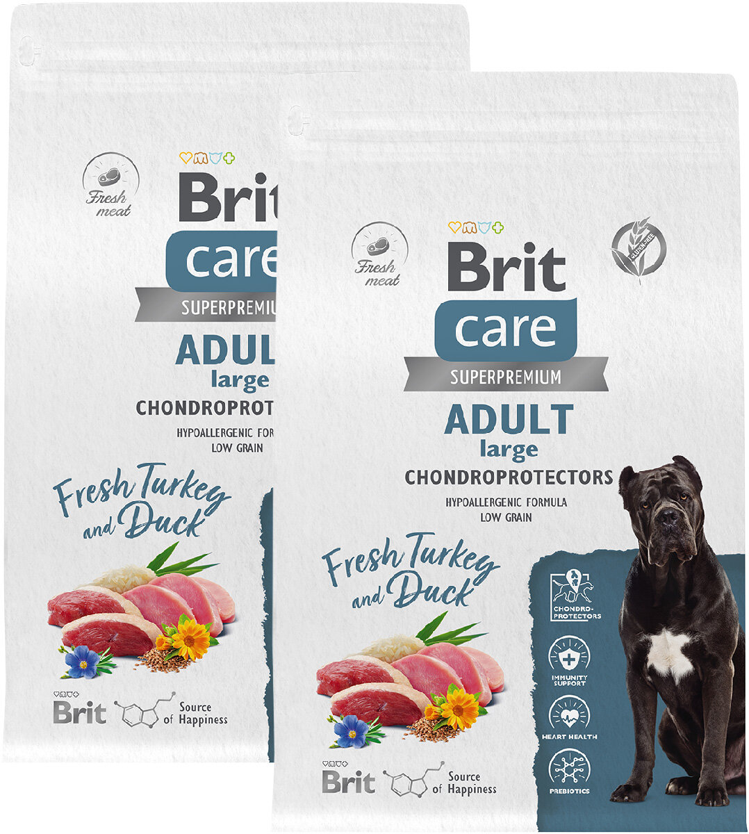 BRIT CARE DOG ADULT LARGE CHONDROPROTECTORS для взрослых собак крупных пород для здоровья суставов с индейкой и уткой (3 + 3 кг)