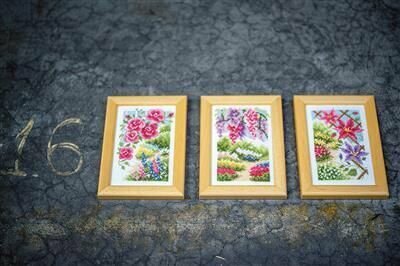 PN-0185068 Набор для вышивки крестом из 3 штук, 8x12см Vervaco, "В моем саду"