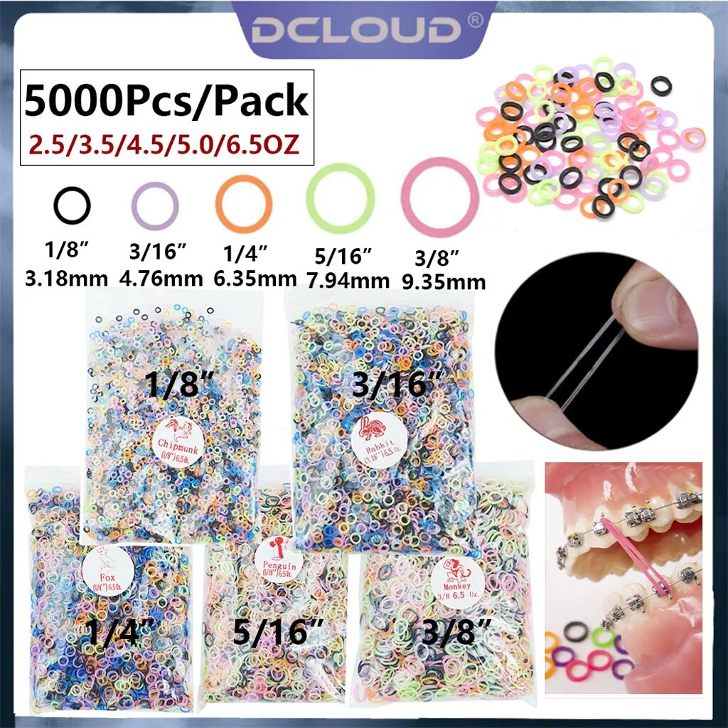 Ортодонтические резинки DCLOUD 5000 шт, латекс, 2,5/3,5/4,5/5,0/6,5 унции 4.5OZ Fox