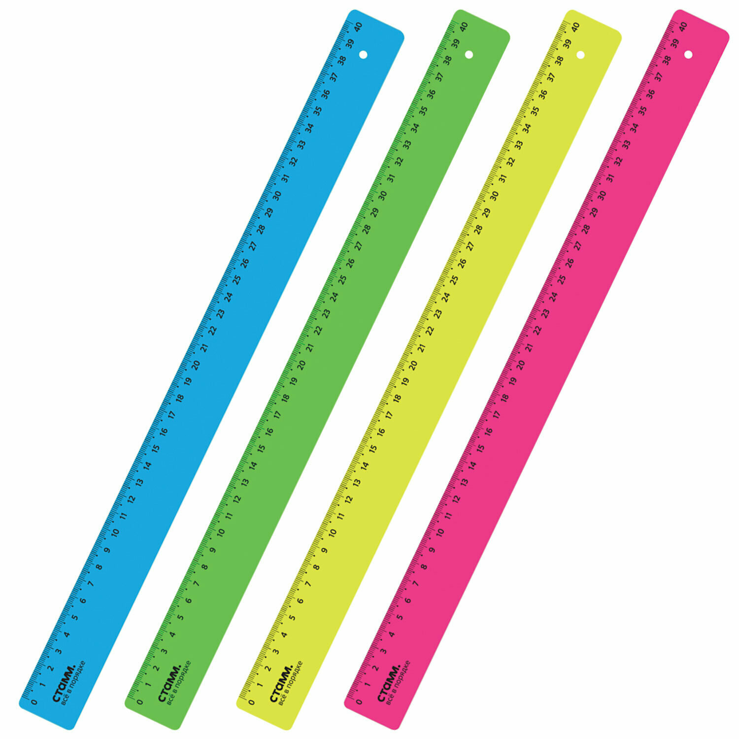 Линейка пластиковая 40 см, "Neon", неоновая, ассорти, ЛН-31437 (цена только за 1 шт.)