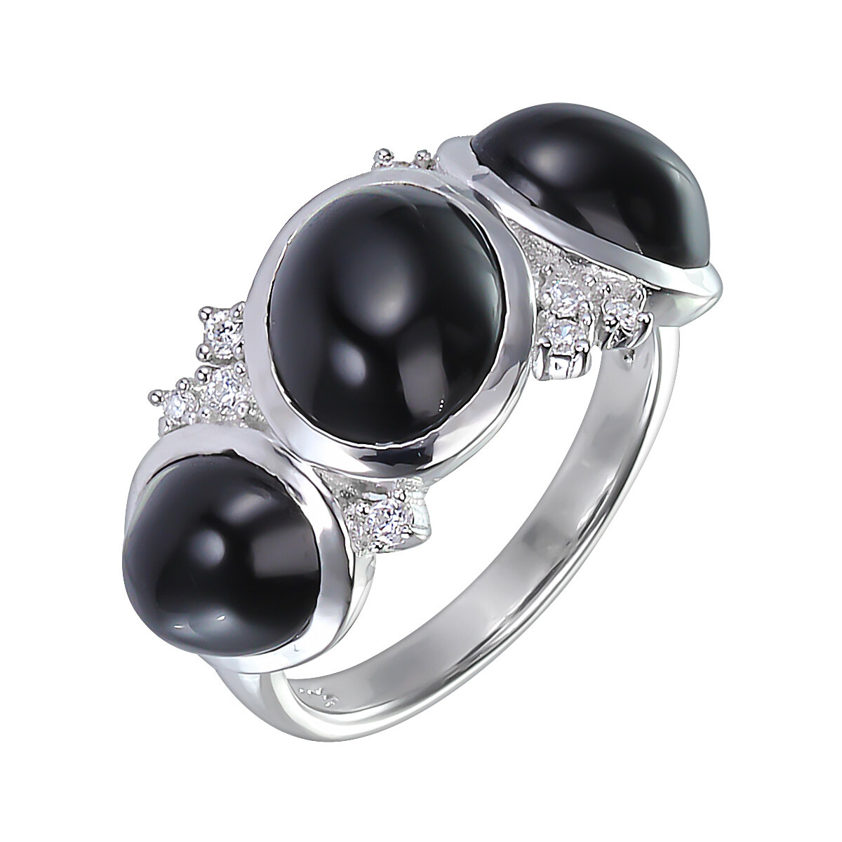 Кольцо тонкое, серебро, 925 проба, родирование, фианит, оникс