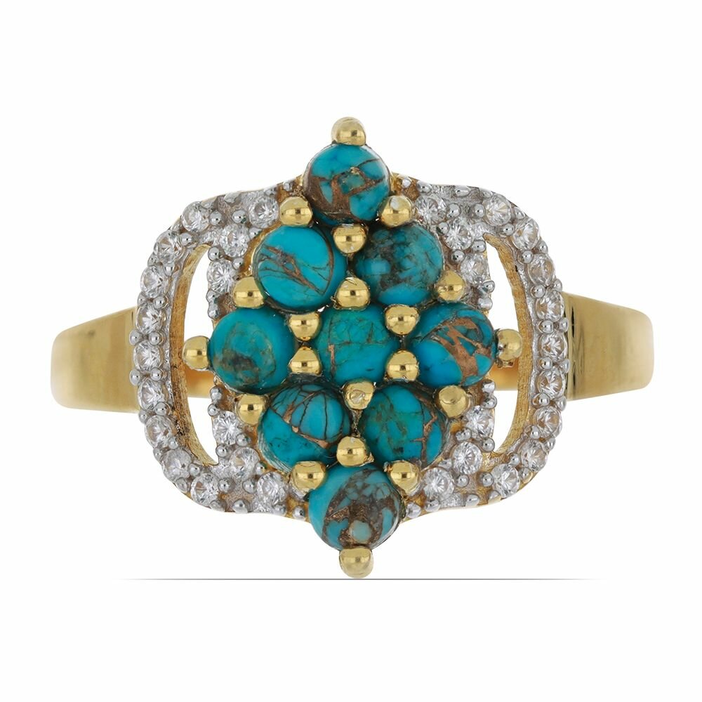 Кольцо, серебро, 925 проба, бирюза, циркон