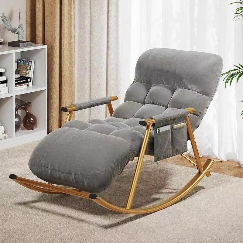 Кресло-качалка для взрослых, 5 уровней регулируемого угла наклона, Золотой каркас стула, подставки для ног
