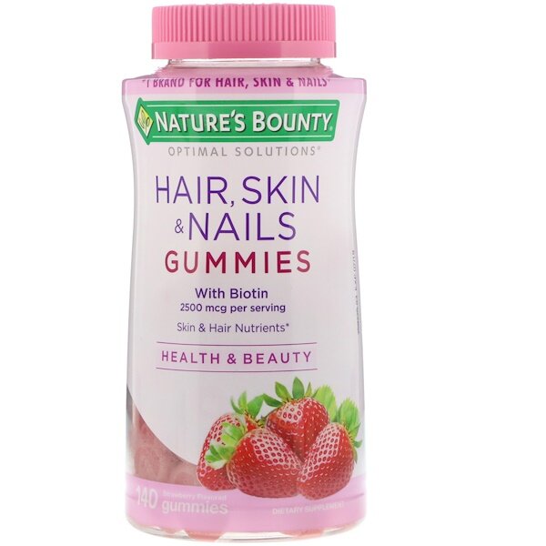 Nature's Bounty Optimal Solutions Hair Skin & Nails Strawberry Flavored 140 Gummies