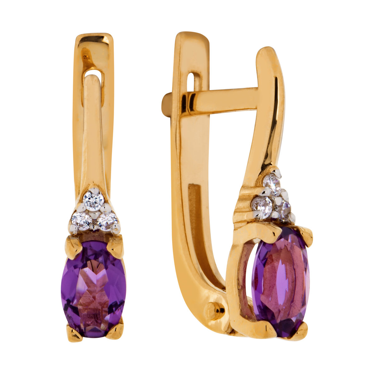 Серьги Юверос, красное золото, 585 проба, аметист, фианит