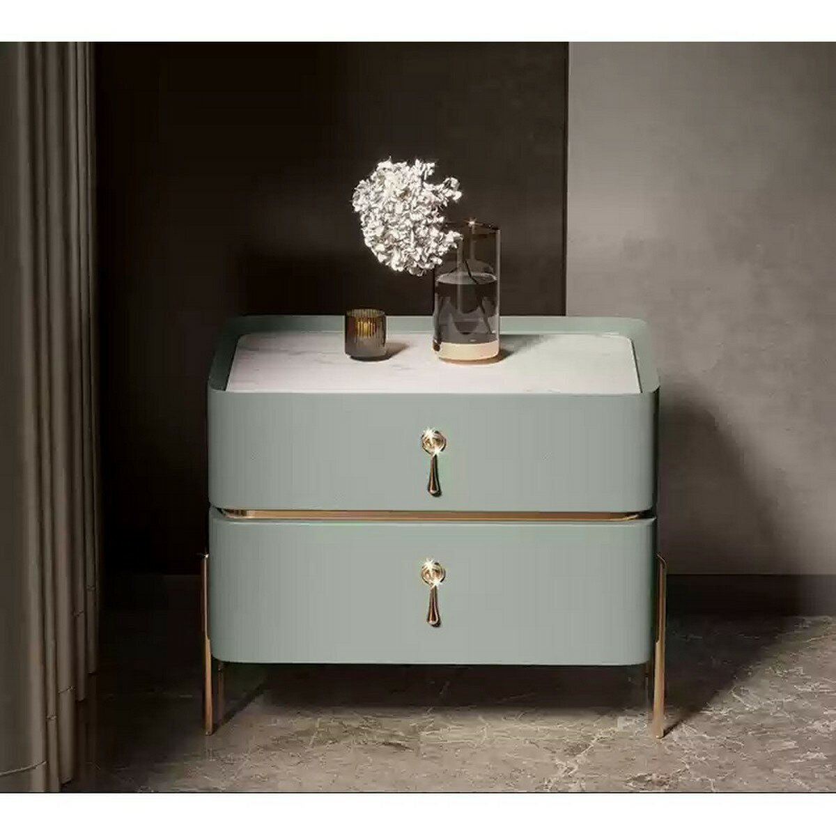 Прикроватная тумбочка Barnes (мятно-зеленый, столешница керамика, 45 см)