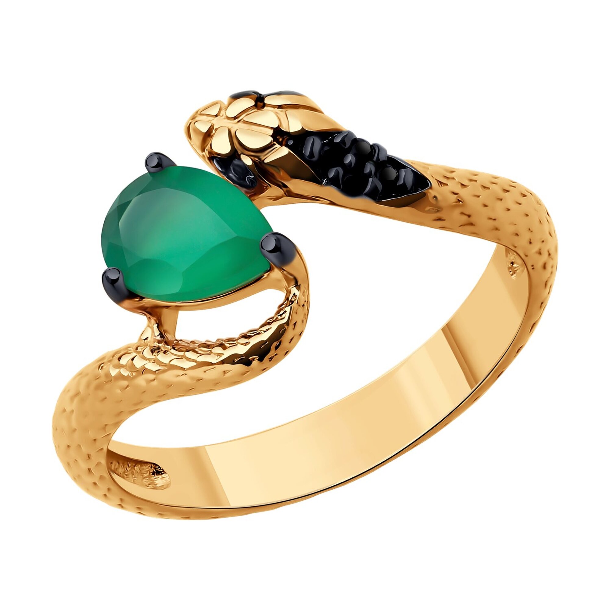 Кольцо, серебро, 925 проба, золочение, фианит, агат