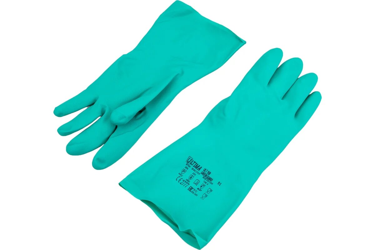 Нитриловые перчатки Ultima Green Guard ULT150р.9/L для защиты рук от химических веществ и загрязнений