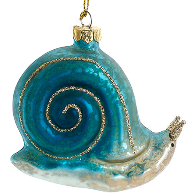 Стеклянная елочная игрушка Улитка Бетти 8 см бирюзовая, Kurts Adler, T3576-2
