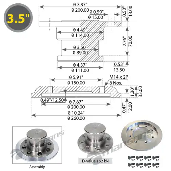 MANSONS 700.545 шкворень прицепной 3 1 / 2 в сборе с тарелкой \ jost kz 1412