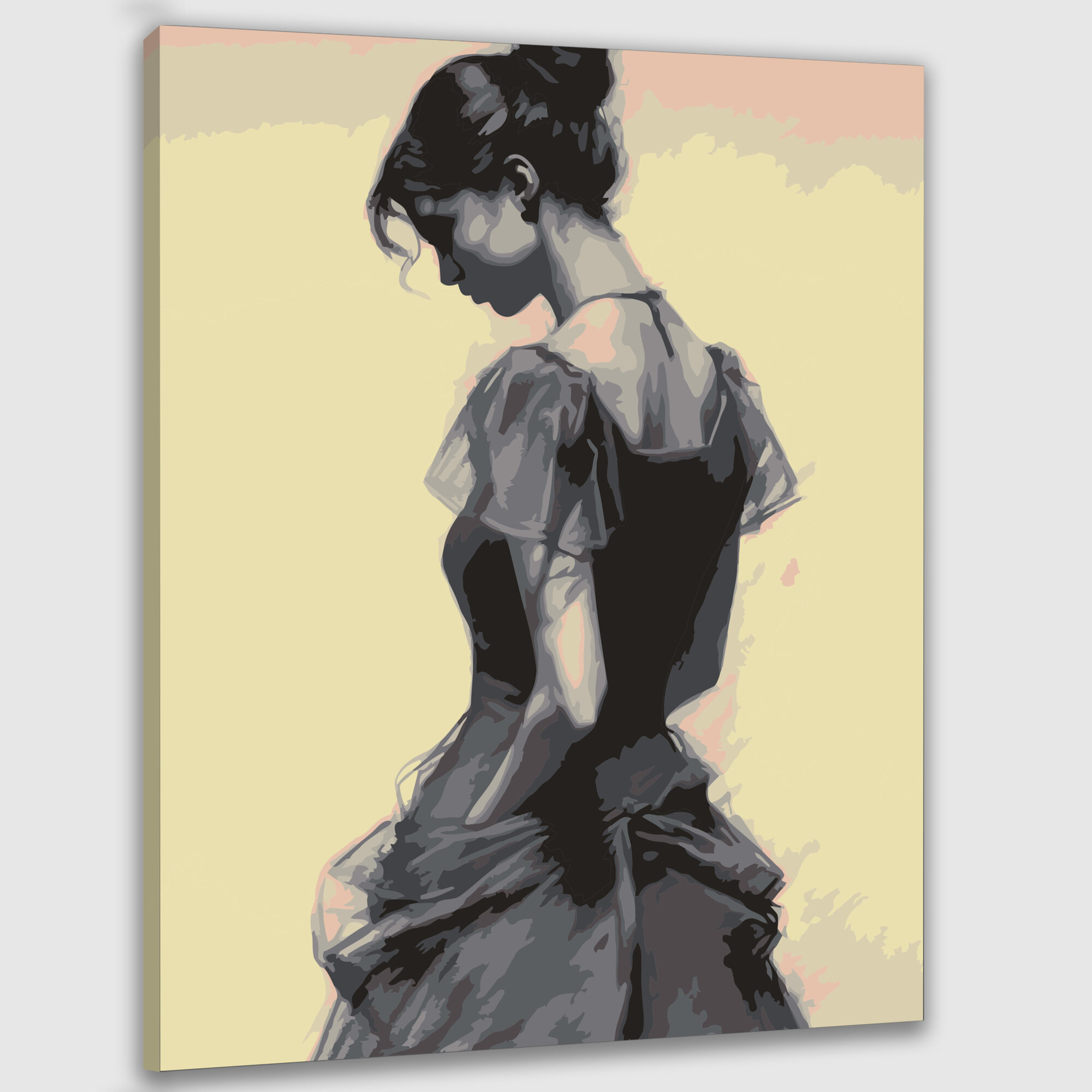 Картина по номерам 40x50 см, девушка, платье, фигура, изящные линии, растушевка, грация, элегантность, монохромный фон