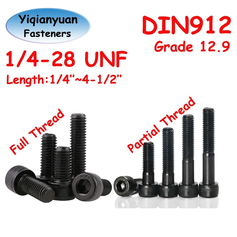 Болты Yiqianyuan DIN912 1/4-28 черные, длина 6Pcs 1-1I2 Full