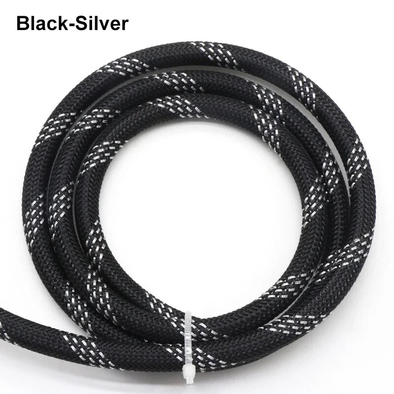 Плетеная кабельная оболочка Black-Silver 4mm, 2m
