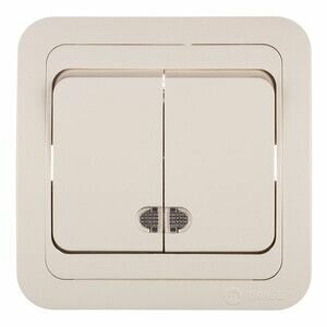 Выключатель с рамкой двухклавишный с/у бежевый IP20 Makel Mimoza с подсветкой