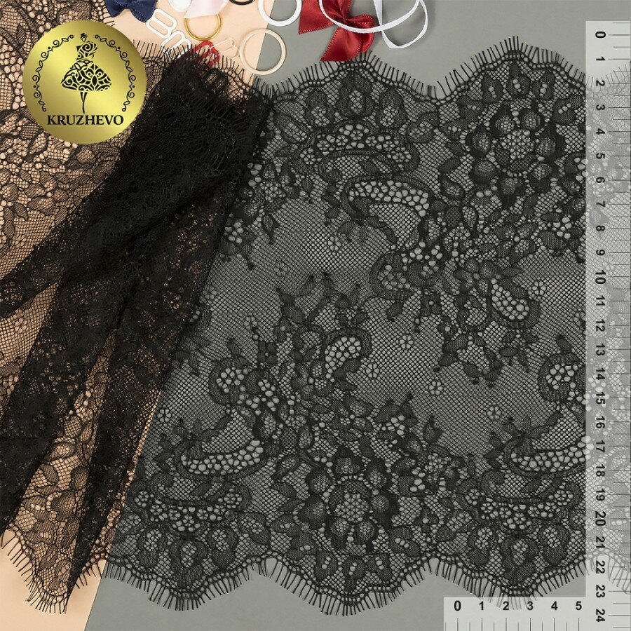 Кружево реснички KRUZHEVO TBY 75227 шир.240мм цв.02 черный уп.3м
