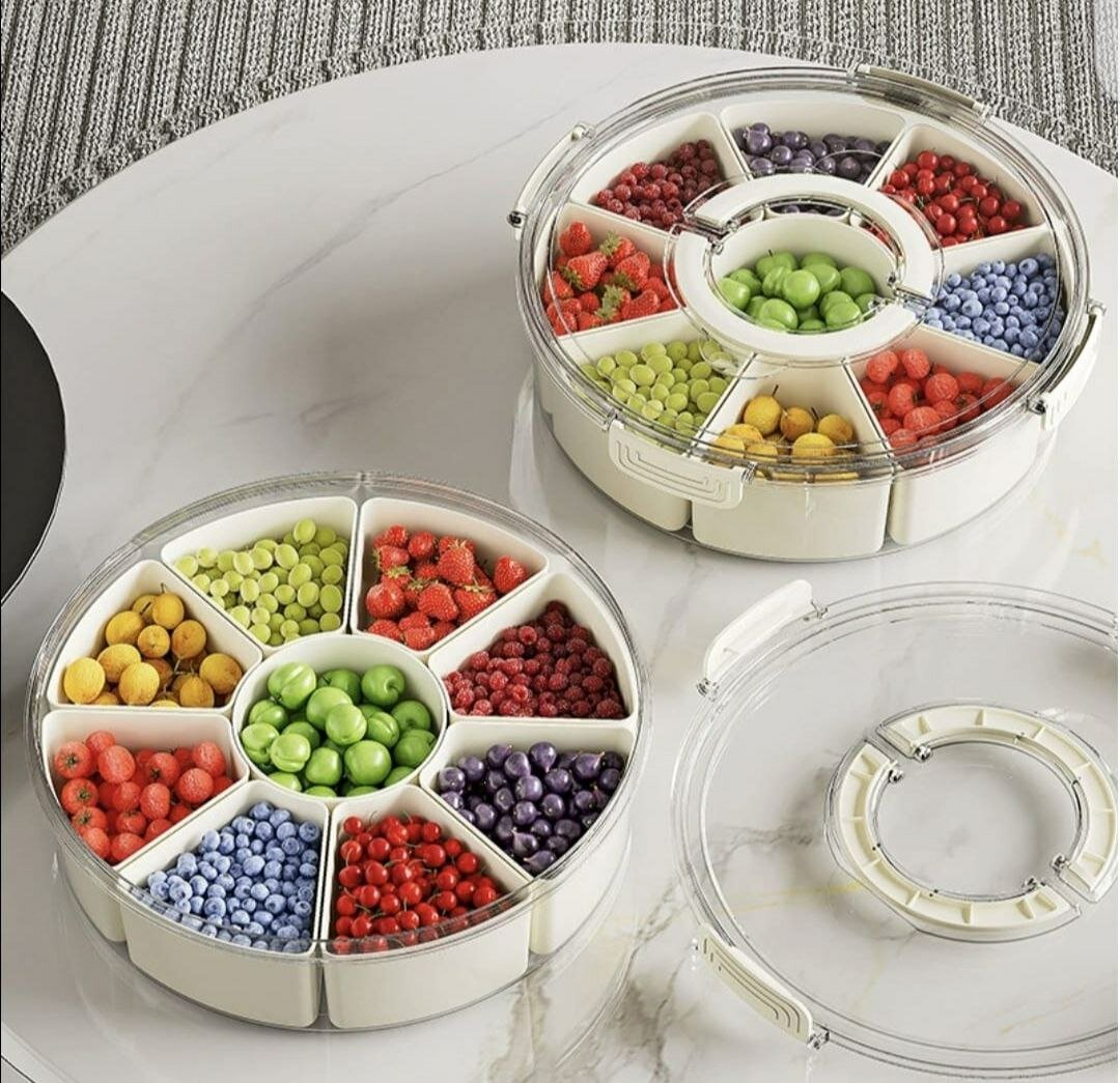 Органайзер для сервировки /емкость для орехов/ коробка для закусок и конфет /, круглая герметичная коробка влагостойкий контейнер для фруктов и пищевых продуктов，30*30*8 cm, один