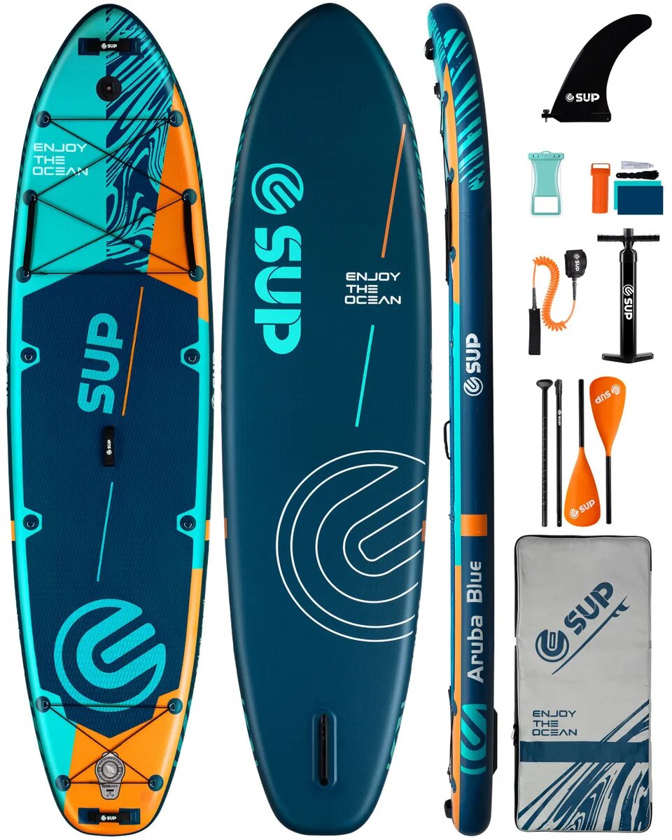 Надувная SUP-доска E-SUP ARUBA 11'6" 350х86х15 см с каячным 4-х секционным веслом, универсальный сапборд для отдыха и серфинга