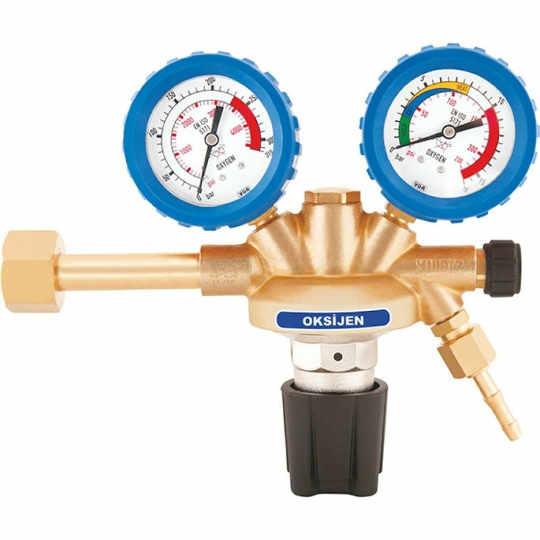 Редуктор YILDIZ 5201S-RU, для кислорода, с манометром, баллонный, синий/золотистый