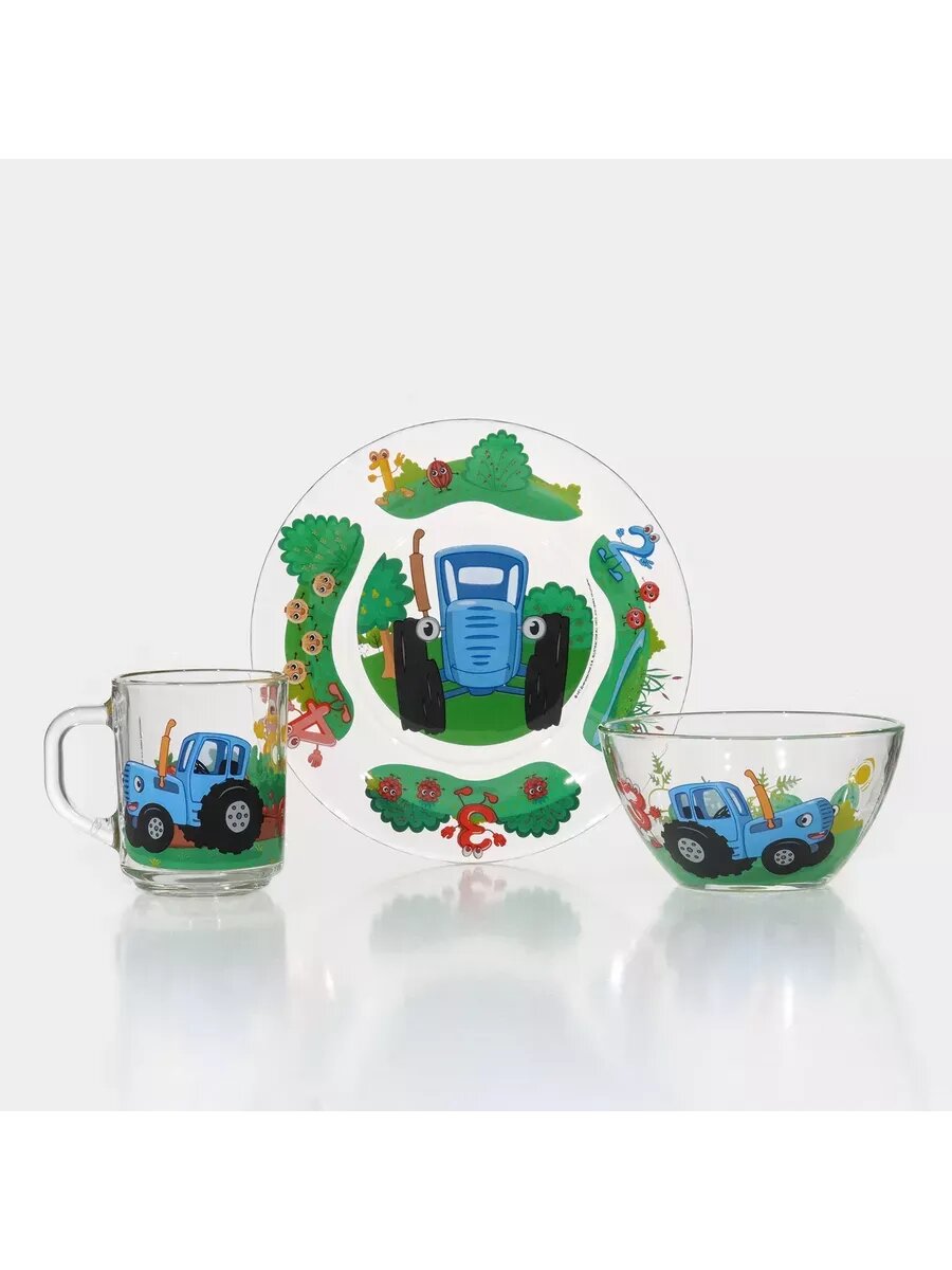 Набор стеклянной посуды "Синий трактор. Цифры", 3 предмета