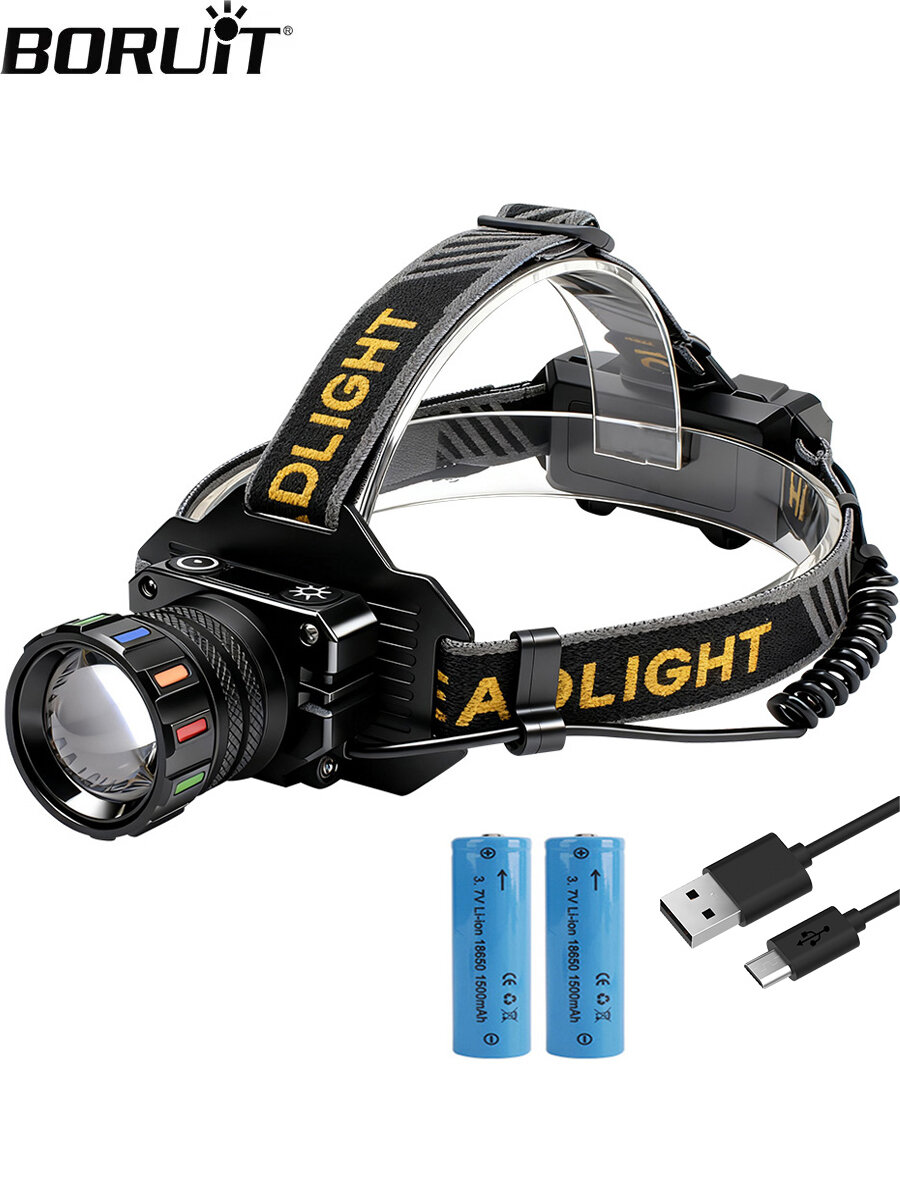 Налобный фонарь BORUiT 18650 с выдвижным зумом 450LM