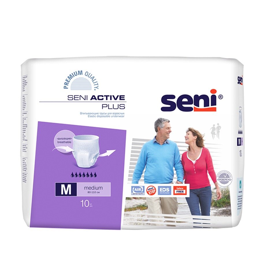 Подгузники-трусы Seni Active Plus Medium (№2), объем талии 80-110 см, 10 шт.