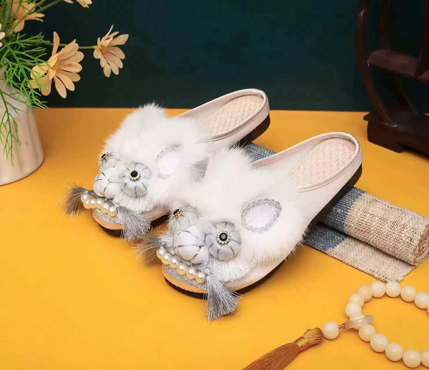 Модная тканевая обувь в этническом стиле, женские туфли Zapatos, 39, 4-317 slipper white
