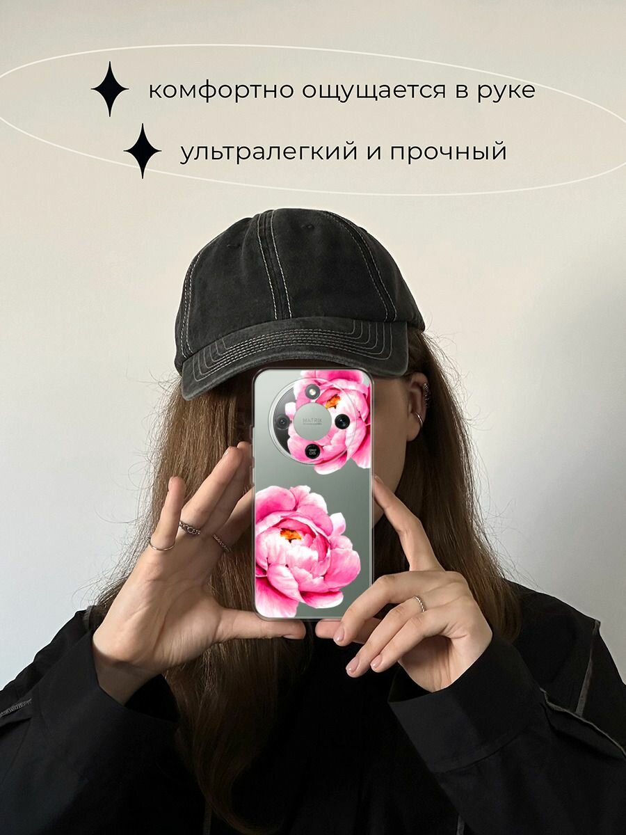 Чехол на Honor X9d / Хонор X9d с принтом Open peonies, прозрачный — фото 1