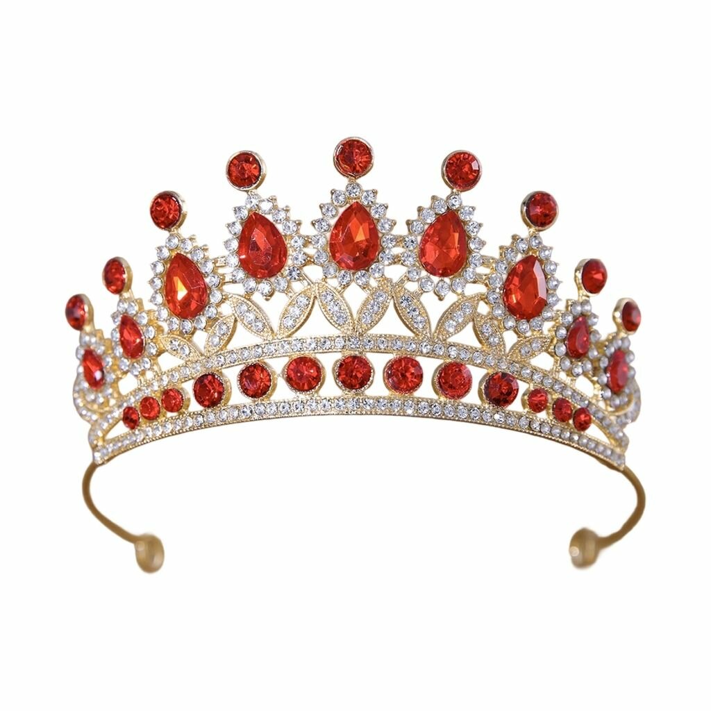 Головной убор в Виде Короны Из Горного Хрусталя-Красный
