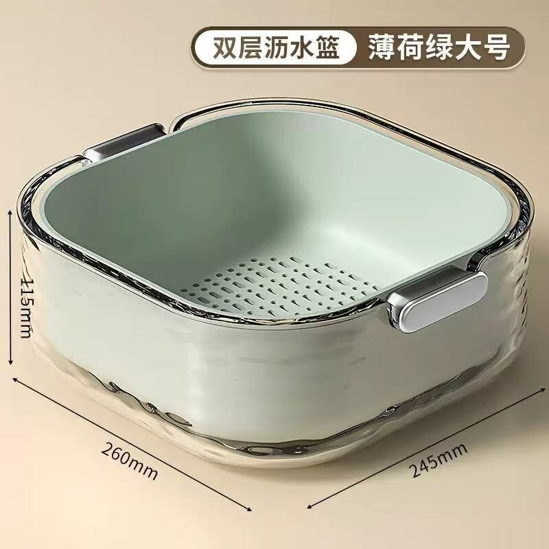 Дуршлаг-миска, пластик, белый, для мытья круп, овощей, фруктов