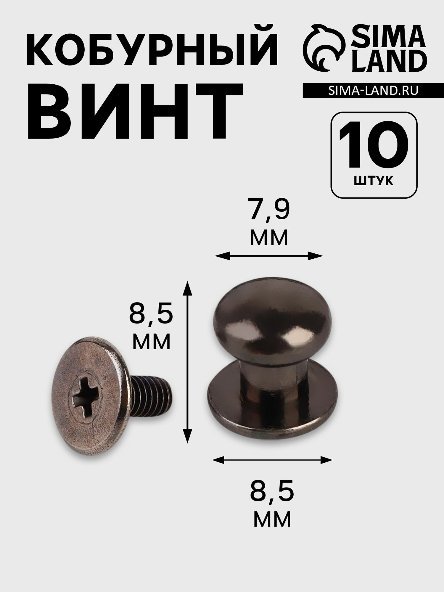 Кобурный винт d=7.9/8.5x8.5 мм, 10 шт, цвет чёрный никель, вид: хольнитен