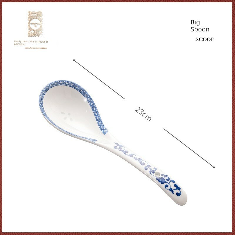 Сине-белая фарфоровая ложка большого размера, керамика Цзиньдэчжэня, традиционный цветочный узор для подачи