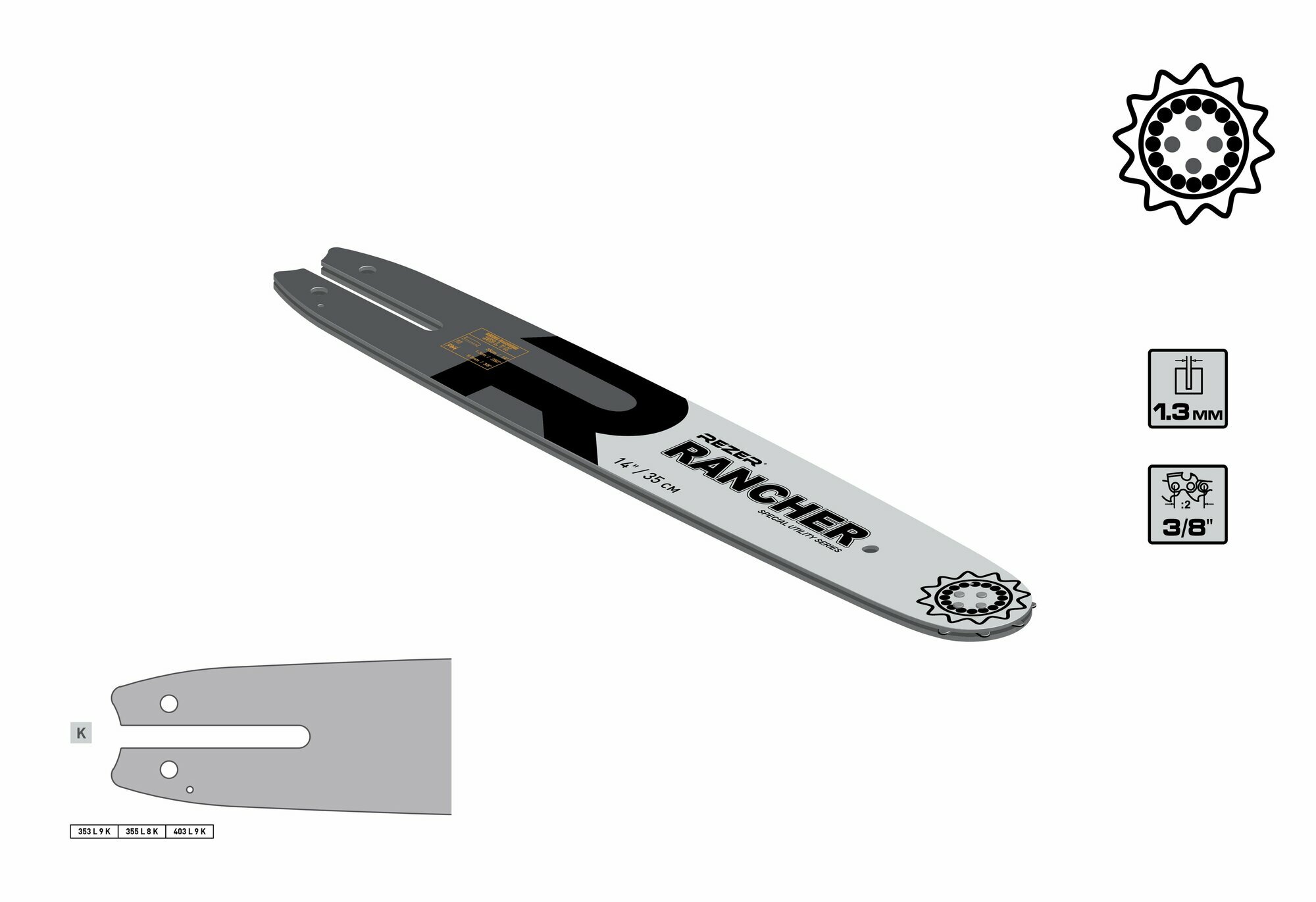 Шина REZER Rancher 353 L9K STIHL MS180 14" (35см), 3/8", 1,3мм, 50зв.