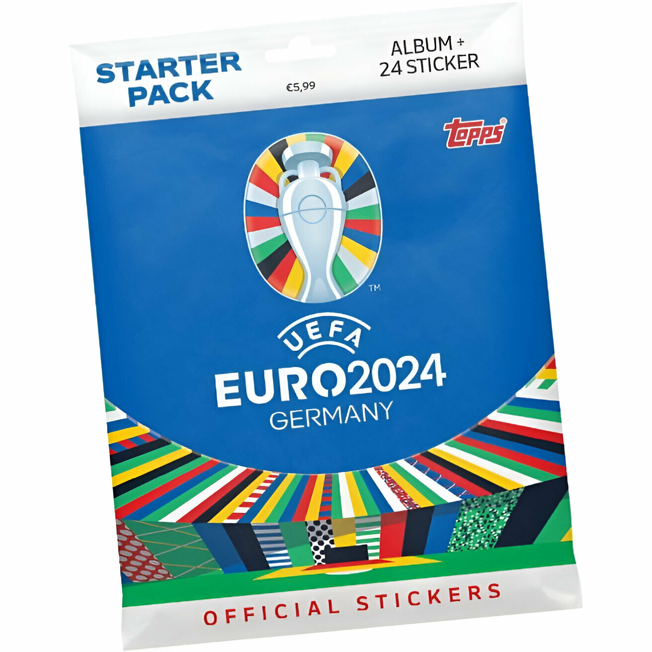 Стартовый набор для коллекционирования наклеекTopps EURO 2024 альбом - 24 наклейки, на английском