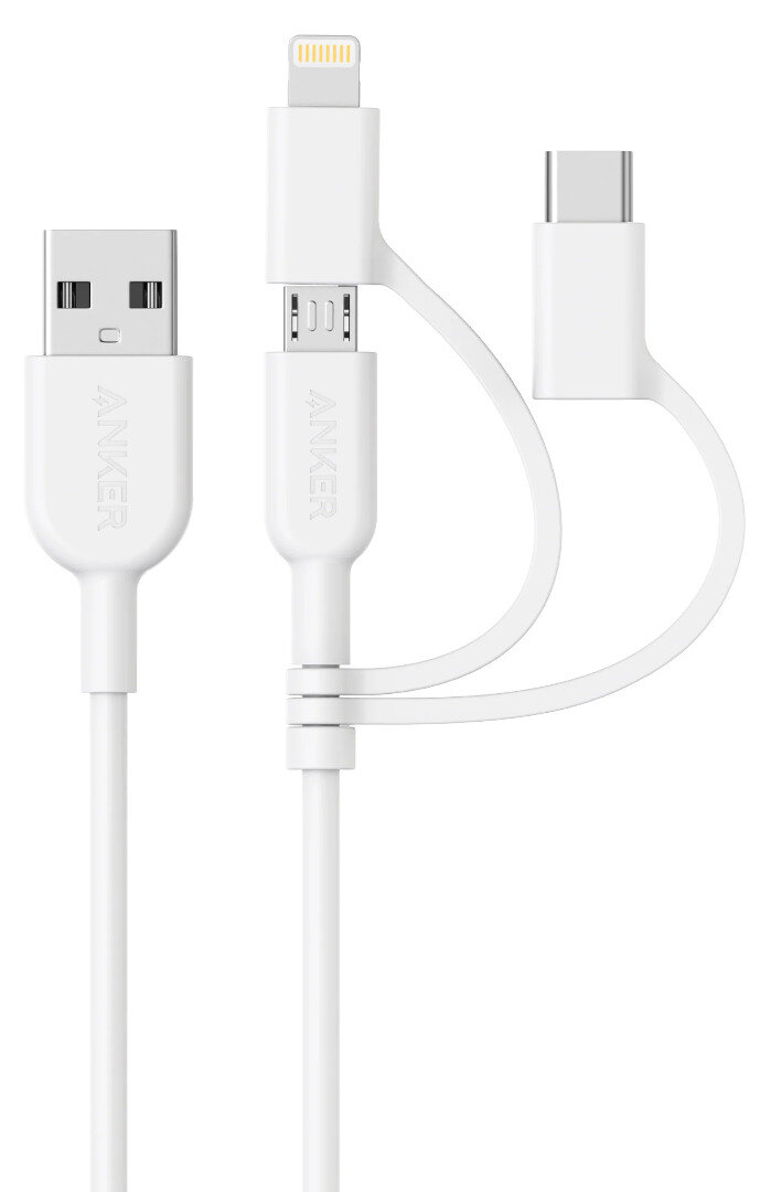 Anker 321 USB Type-A - Lightning Cable (3-in-1) A8436 0.9 м, белый, кабель для зарядки