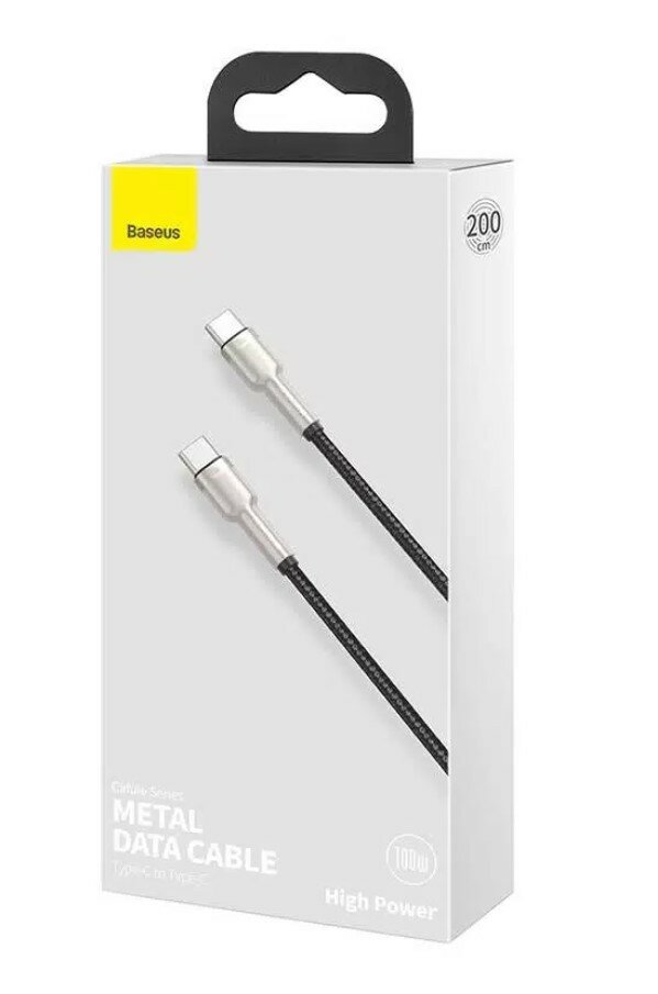 USB-кабель Baseus CATJK-D01, Type-C - Type-C, 100W, ткань, 2.0 м, круглый, черный, фирменная упаковка