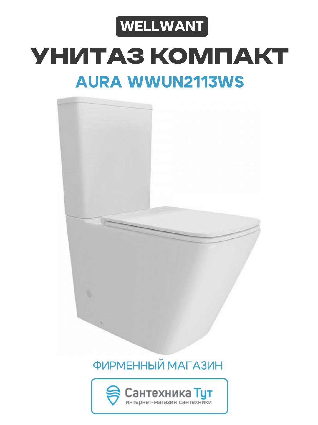 Унитаз компакт WellWant Aura WWUN2113WS цвет Белый с бачком и сиденьем Микролифт