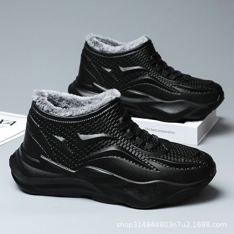 Мужские водонепроницаемые зимние ботинки, на флисовой подкладке, теплые, с противоскользящей подошвой из ЭВА, подходят для использования на открытом воздухе, резиновые сапоги, обувь без шнурков.