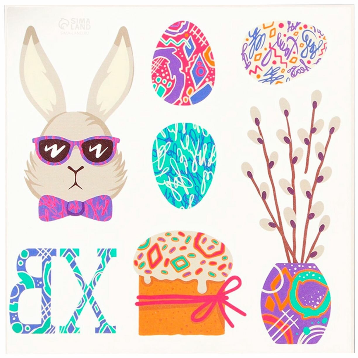 Переводные тату цветные "Кролик в очках" детские, 10х10 см, набор маленьких временных татуировок на тело, руку, шею, ключицу