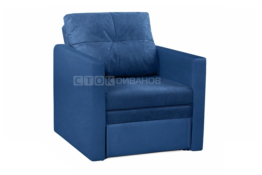 Кресло-кровать Сток Диванов Альфа, темно-синий велюр, 90 см, механизм выкатной