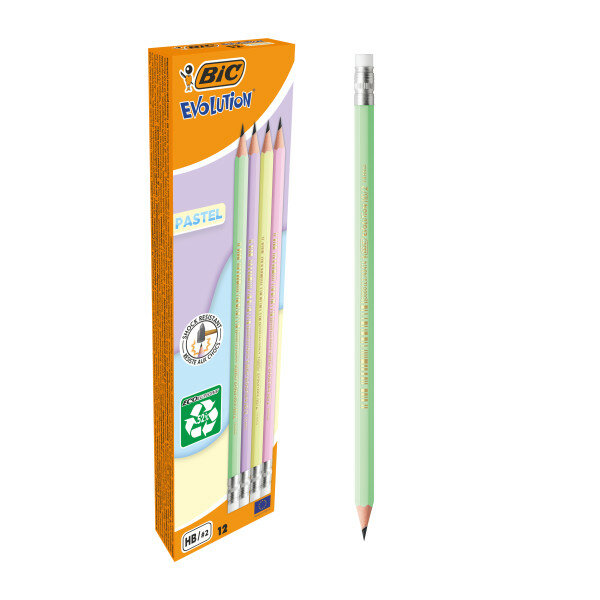 Карандаш чернографитовый BIC Пастель с ластиком уп. 12 шт.