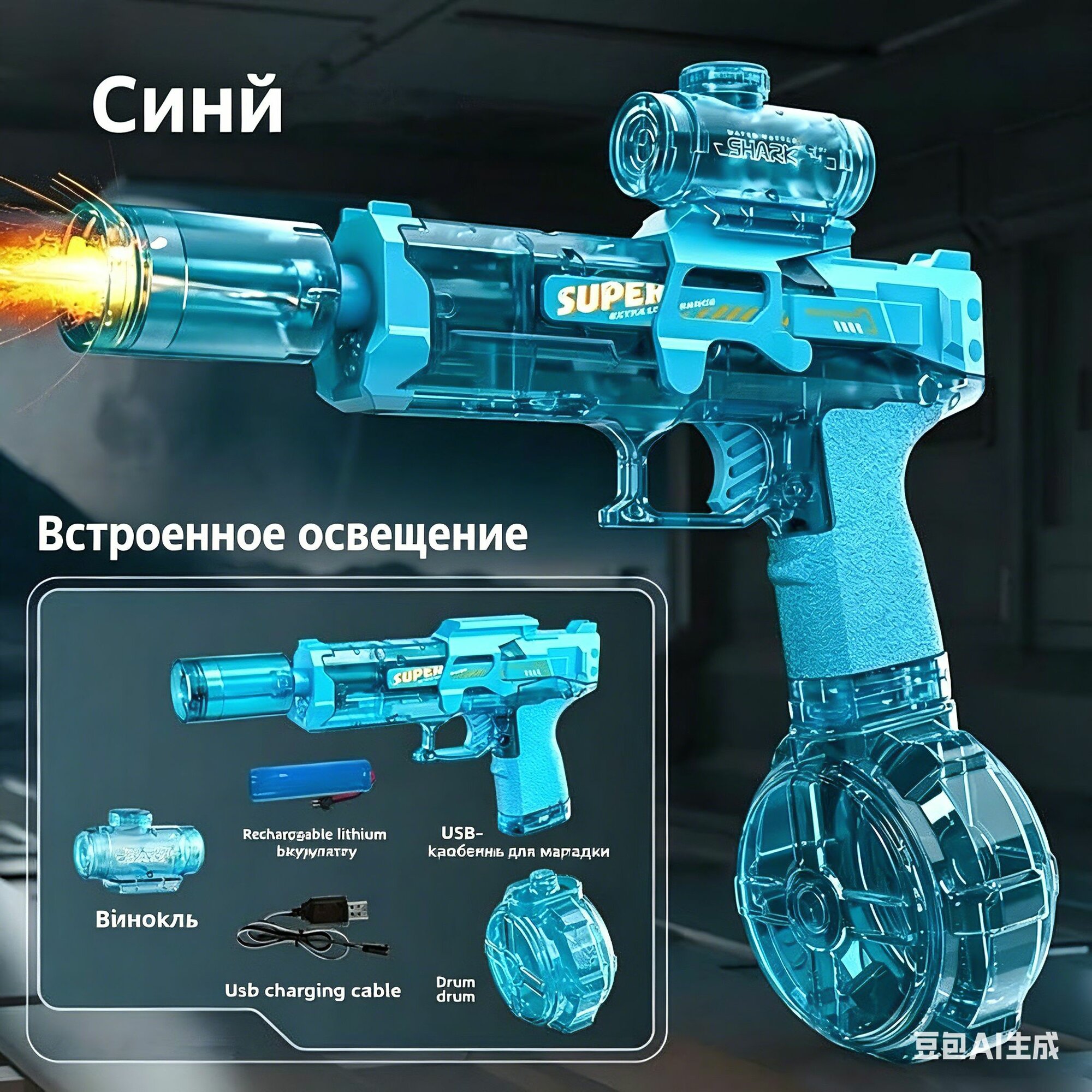 Игрушечный водяной пистолет брызгалка поливалка