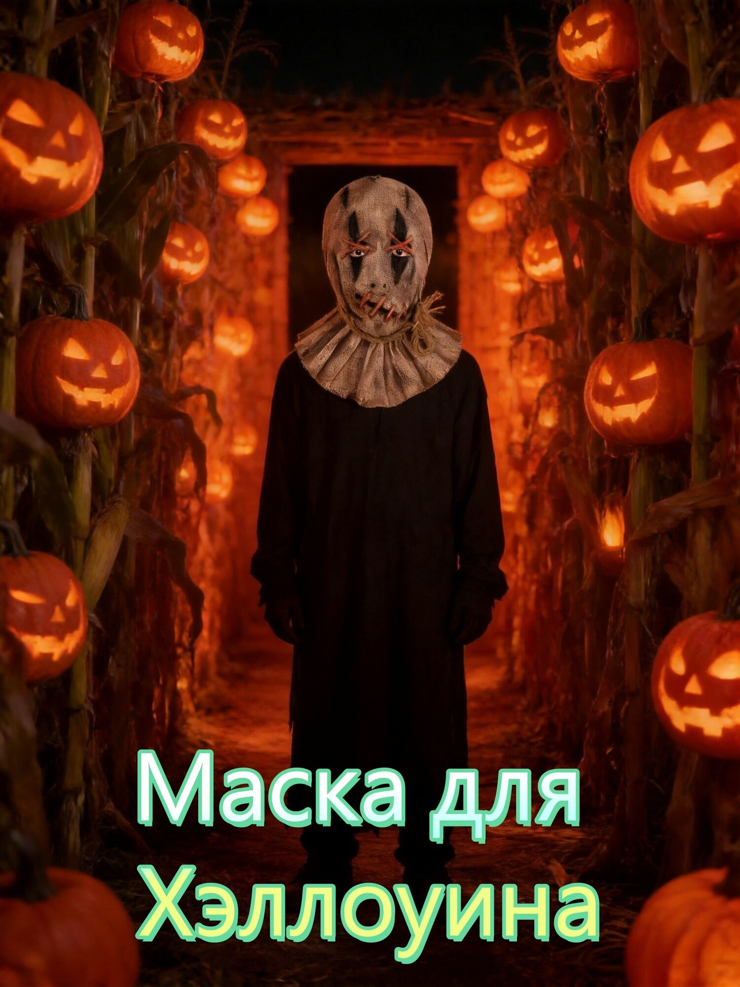 Маска-капюшон "Пугало" для Хэллоуина, карнавальная, для вечеринок и фотосессий