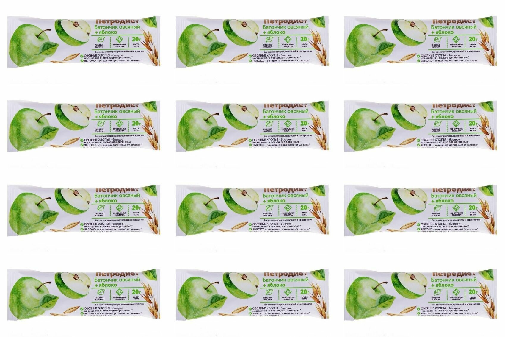 Петродиет Батончик овсяный, с яблоком, 20 г - 12 шт